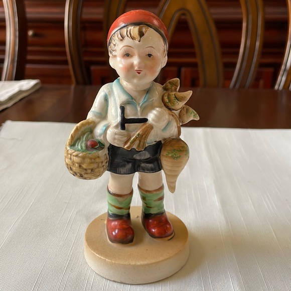Accents | Vtg Hummel Like Porcelain Boy With Basket Figurine Made In ...